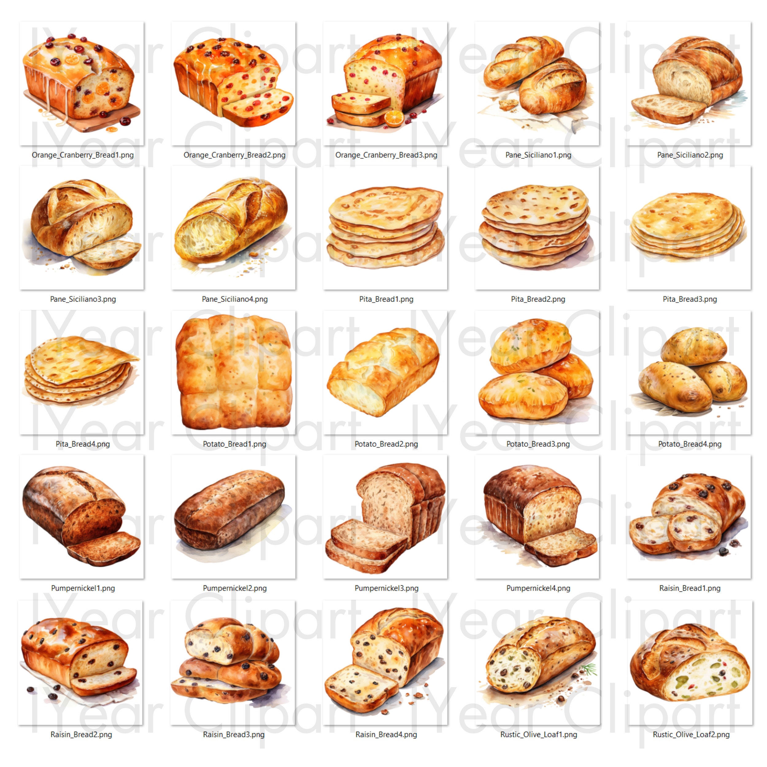 Baked Bakery Clipart Watercolor, Bread Clipart, Bakery Clipart, French ...