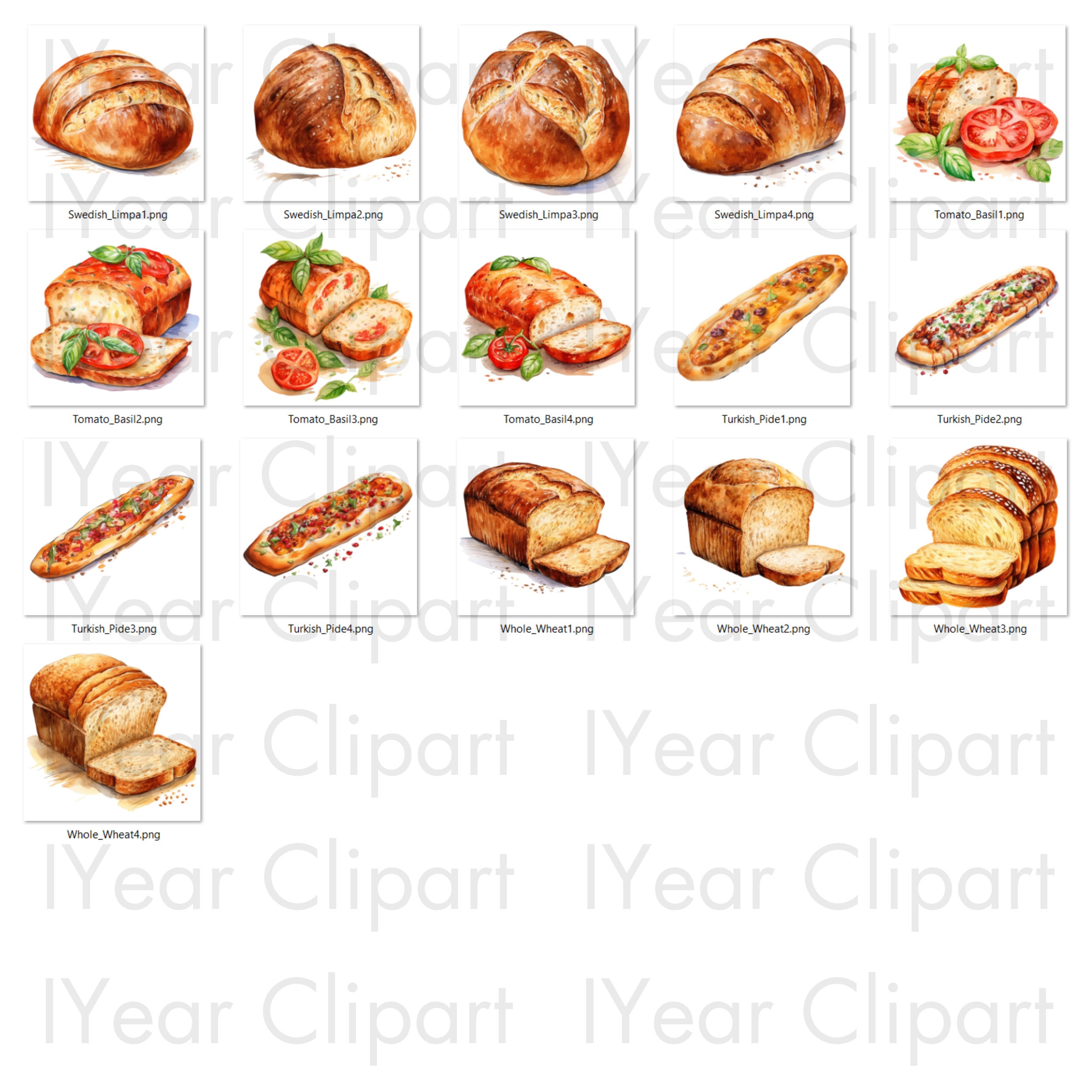 Baked Bakery Clipart Watercolor, Bread Clipart, Bakery Clipart, French ...