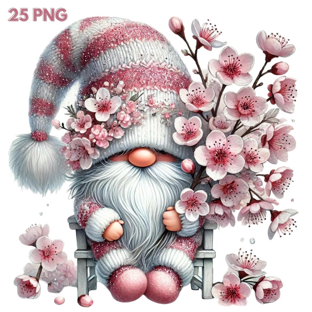 Flower Cherry Blossom Gnome Clipart Png, Garden Clipart, Spring Gnome ...
