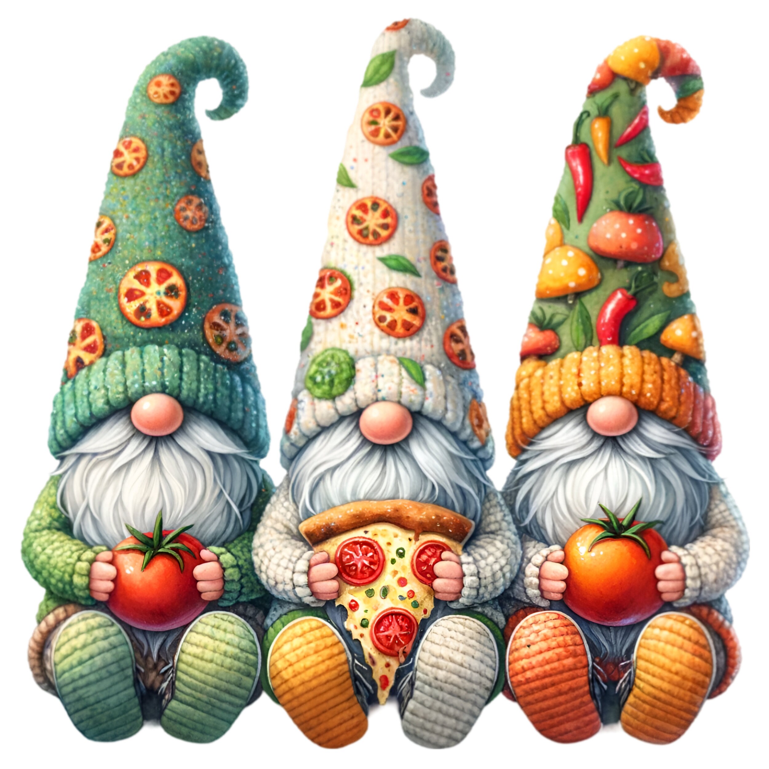 Pizza Gnomes Clipart PNG Bundle, 5 Images Gnomes With Pizza Watercolor ...