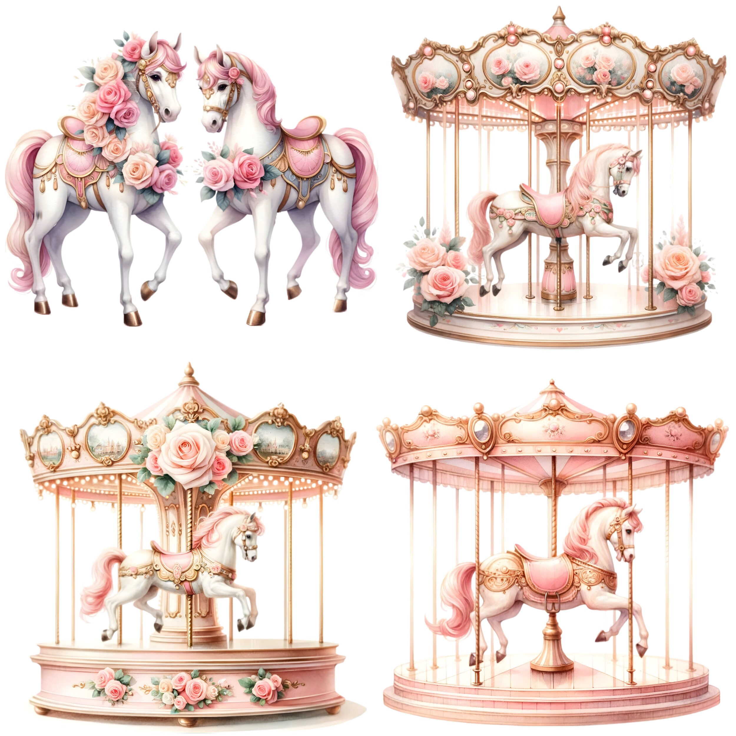 Carousel Watercolor Clipart, Carousel Horse, Baby Shower, Carnival ...