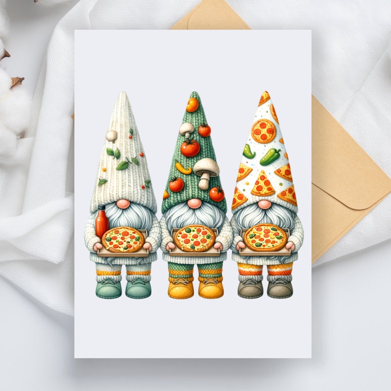Pizza Gnomes Clipart PNG Bundle, 5 Images Gnomes With Pizza Watercolor ...