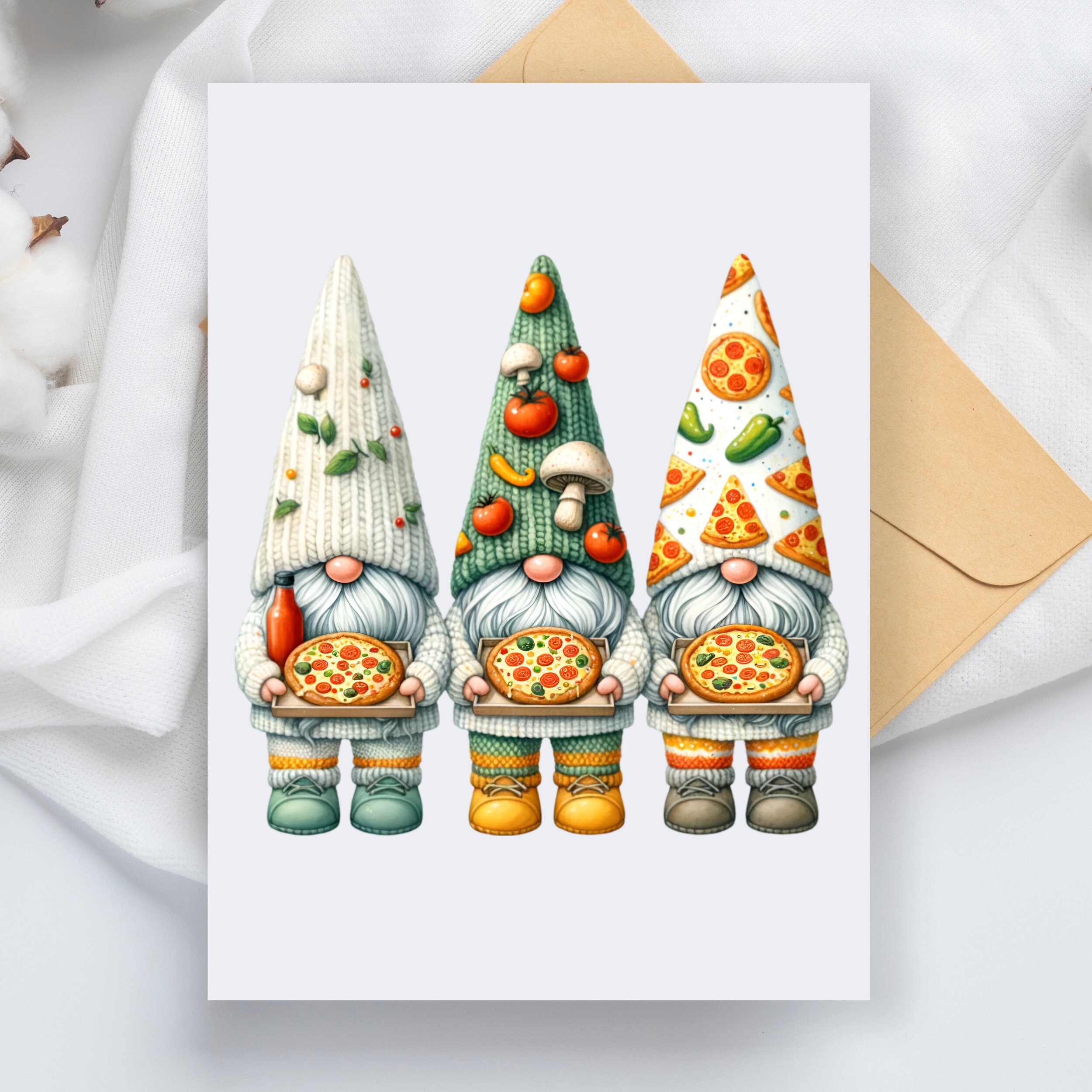 Pizza Gnomes Clipart PNG Bundle, 5 Images Gnomes With Pizza Watercolor ...