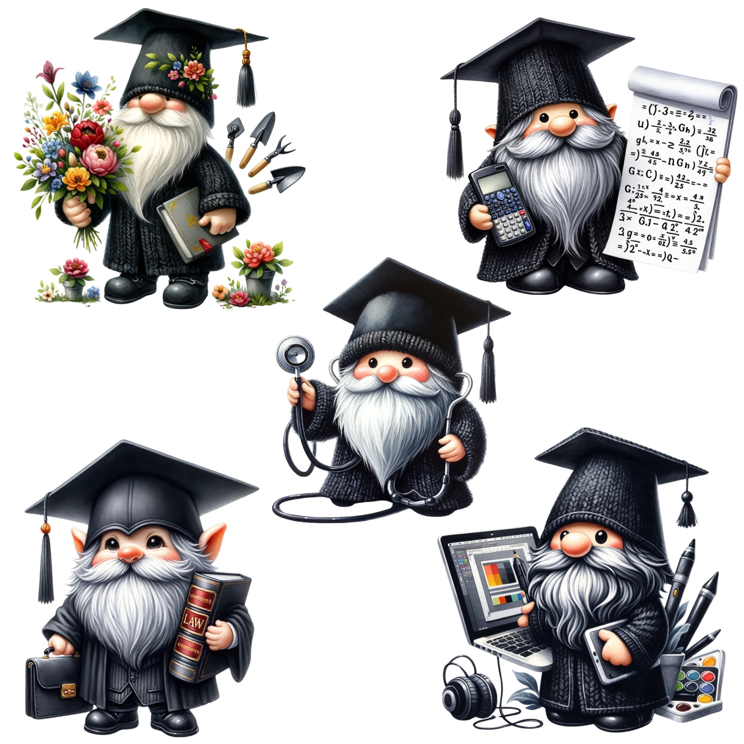 Watercolor Graduation Gnome Clipart, Gnomes Graduate PNG, Gnomes ...
