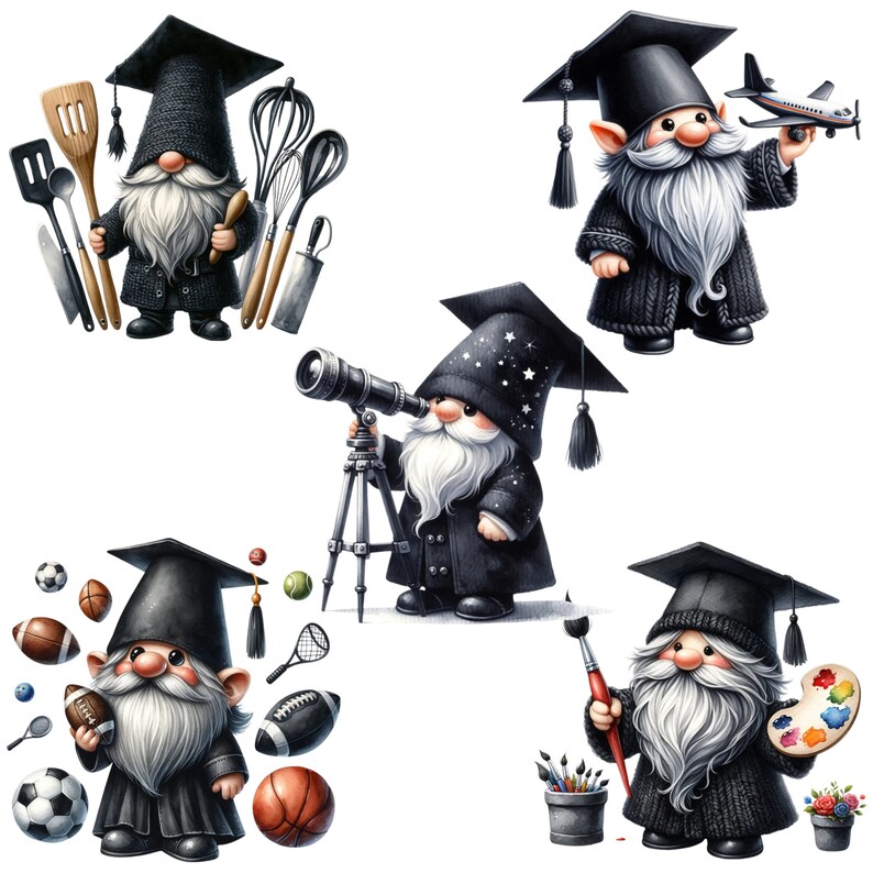 Watercolor Graduation Gnome Clipart, Gnomes Graduate PNG, Gnomes ...