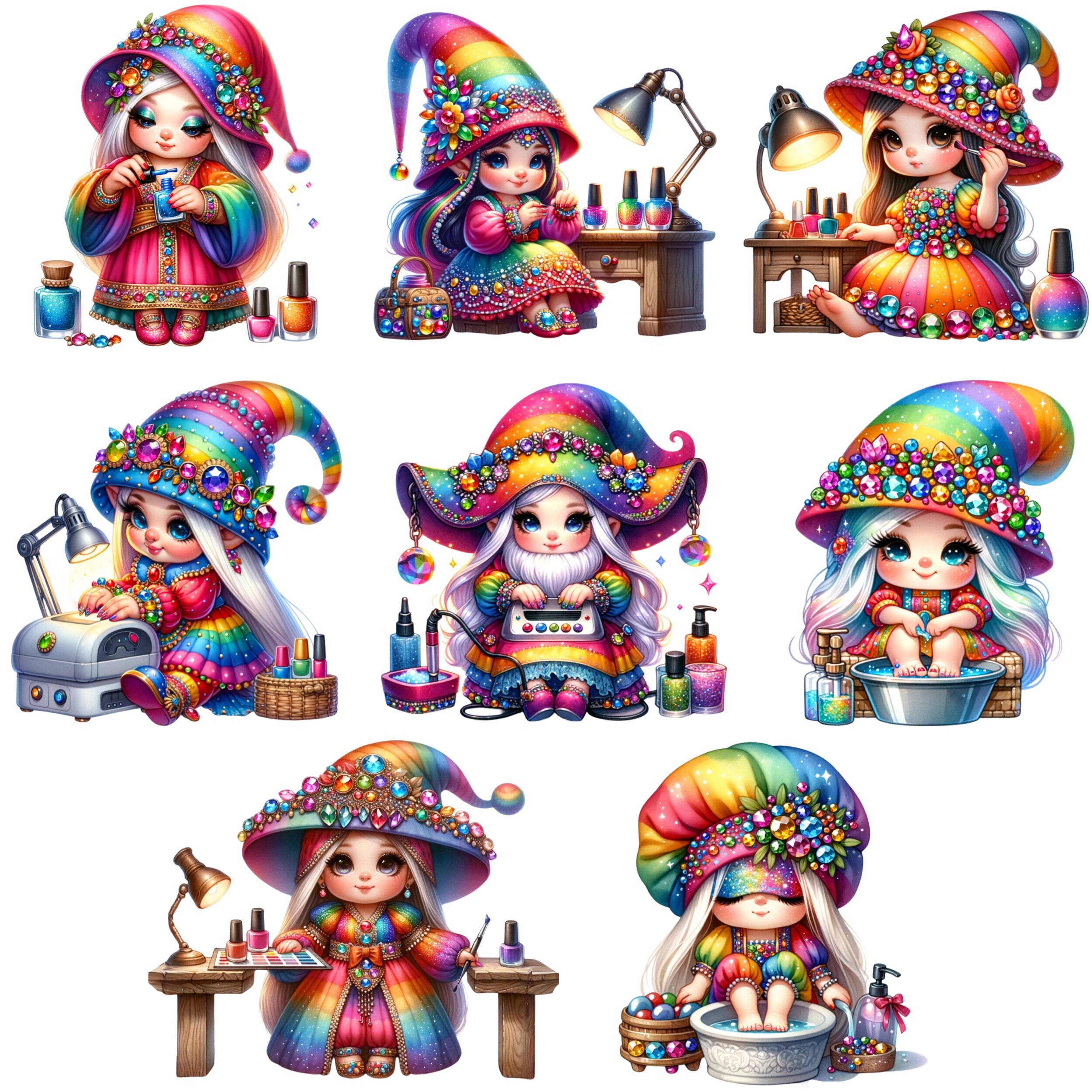 Charming Esthetician Gnome Clipart, Beauty Gnome Png, Nail Tech Gnomes ...