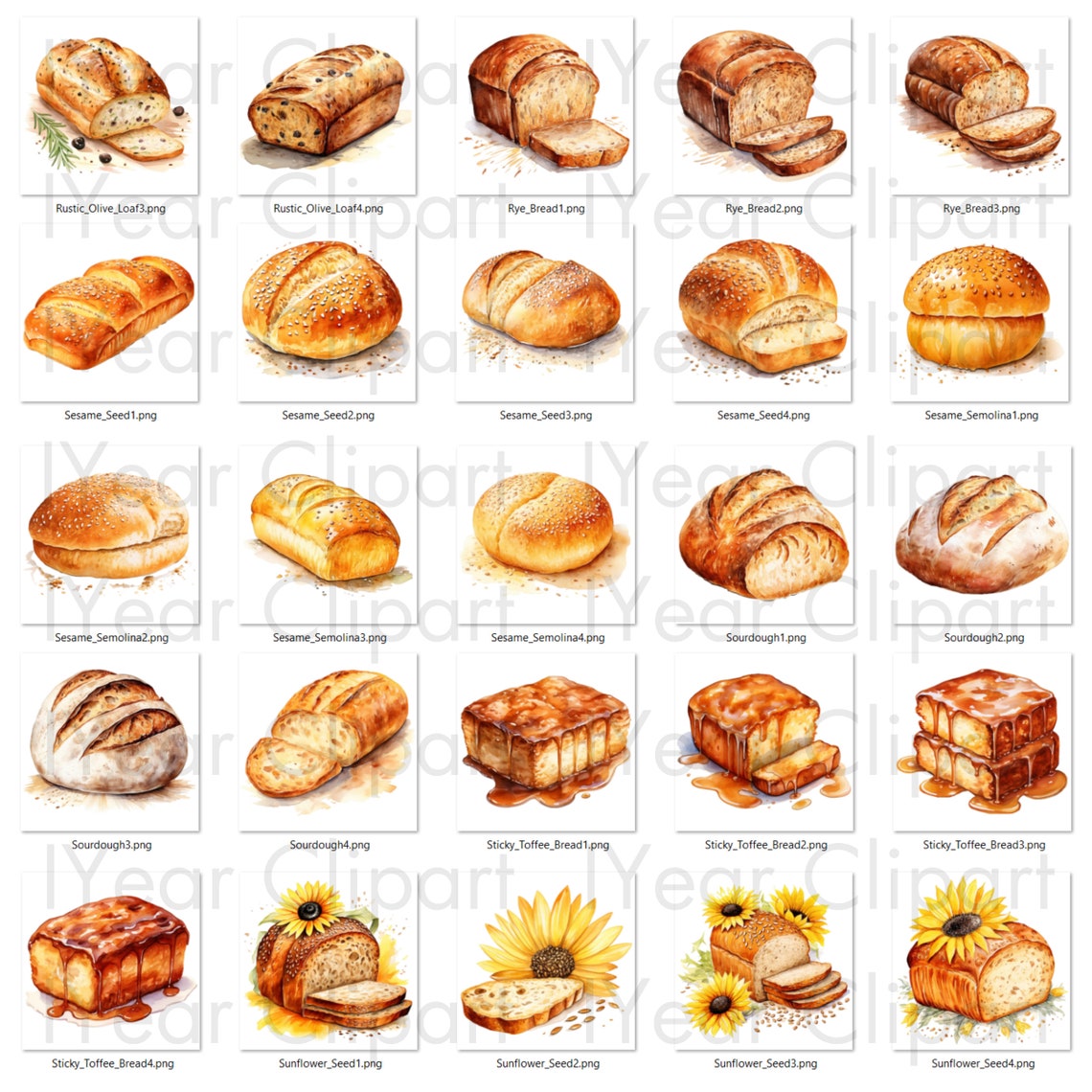 Baked Bakery Clipart Watercolor, Bread Clipart, Bakery Clipart, French ...