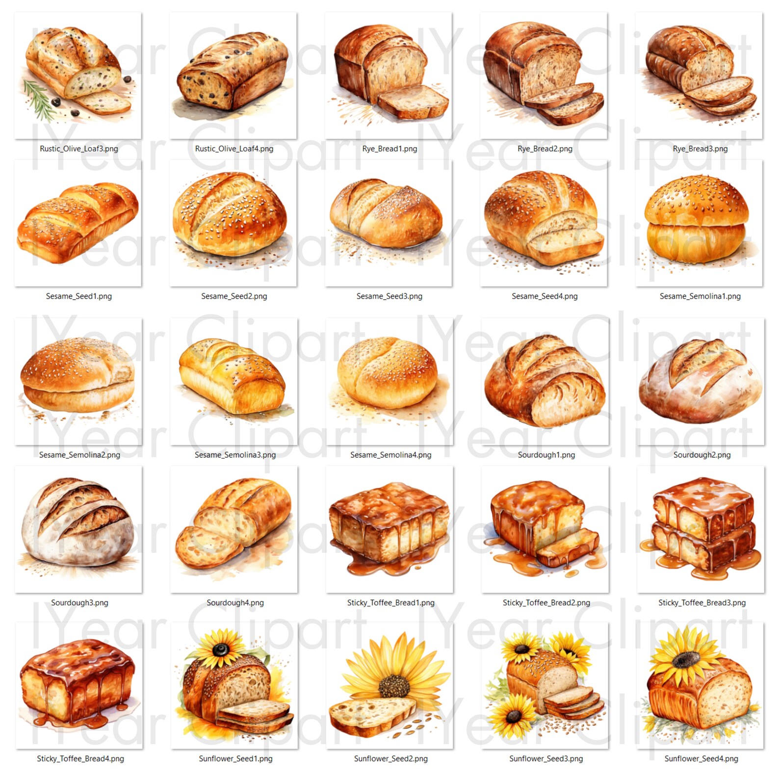 Baked Bakery Clipart Watercolor, Bread Clipart, Bakery Clipart, French ...