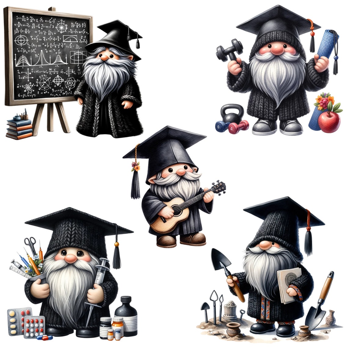 Watercolor Graduation Gnome Clipart, Gnomes Graduate PNG, Gnomes ...