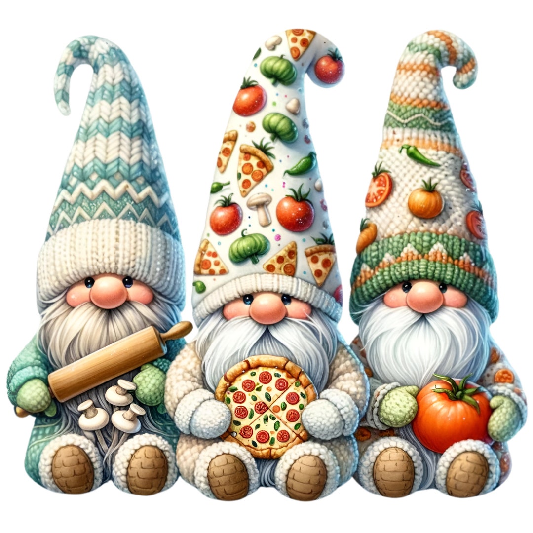Pizza Gnomes Clipart PNG Bundle, 5 Images Gnomes With Pizza Watercolor ...