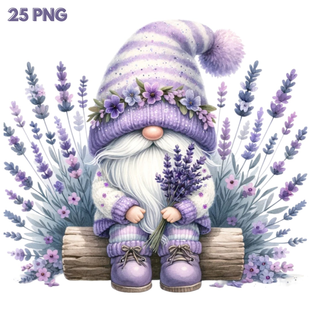 Watercolor Lavender Gnome Clipart Bundle Png, Garden Clipart, Spring ...