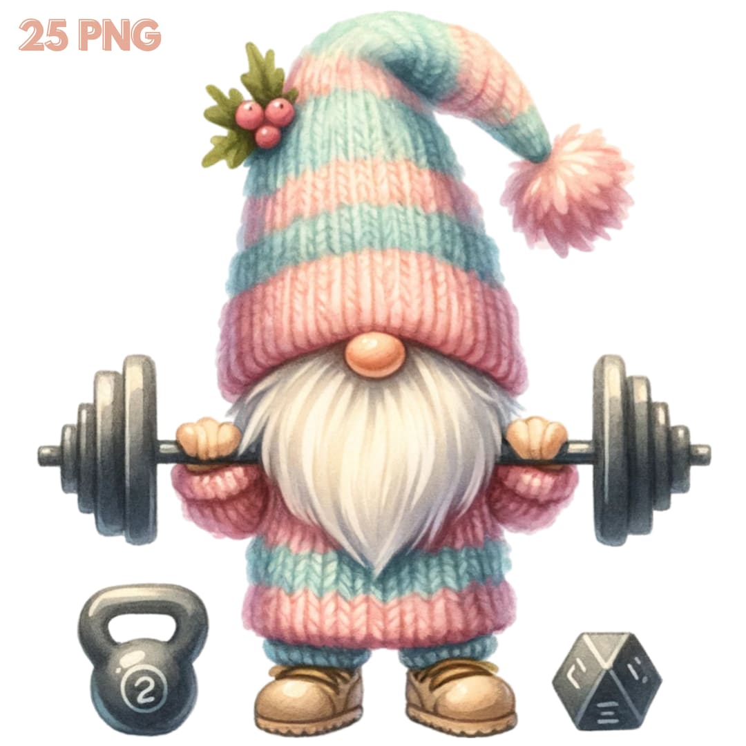 Fitness Gnomes Watercolor Clipart Bundle, Exercise Gnomes Clipart ...