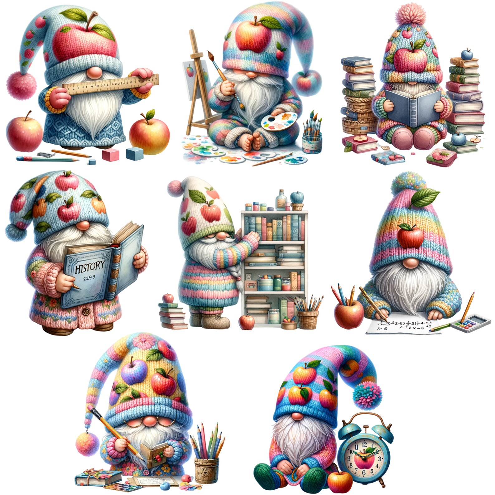 Back to School Gnome Clipart Bundle, Watercolor Gnomes PNG, Graduation ...