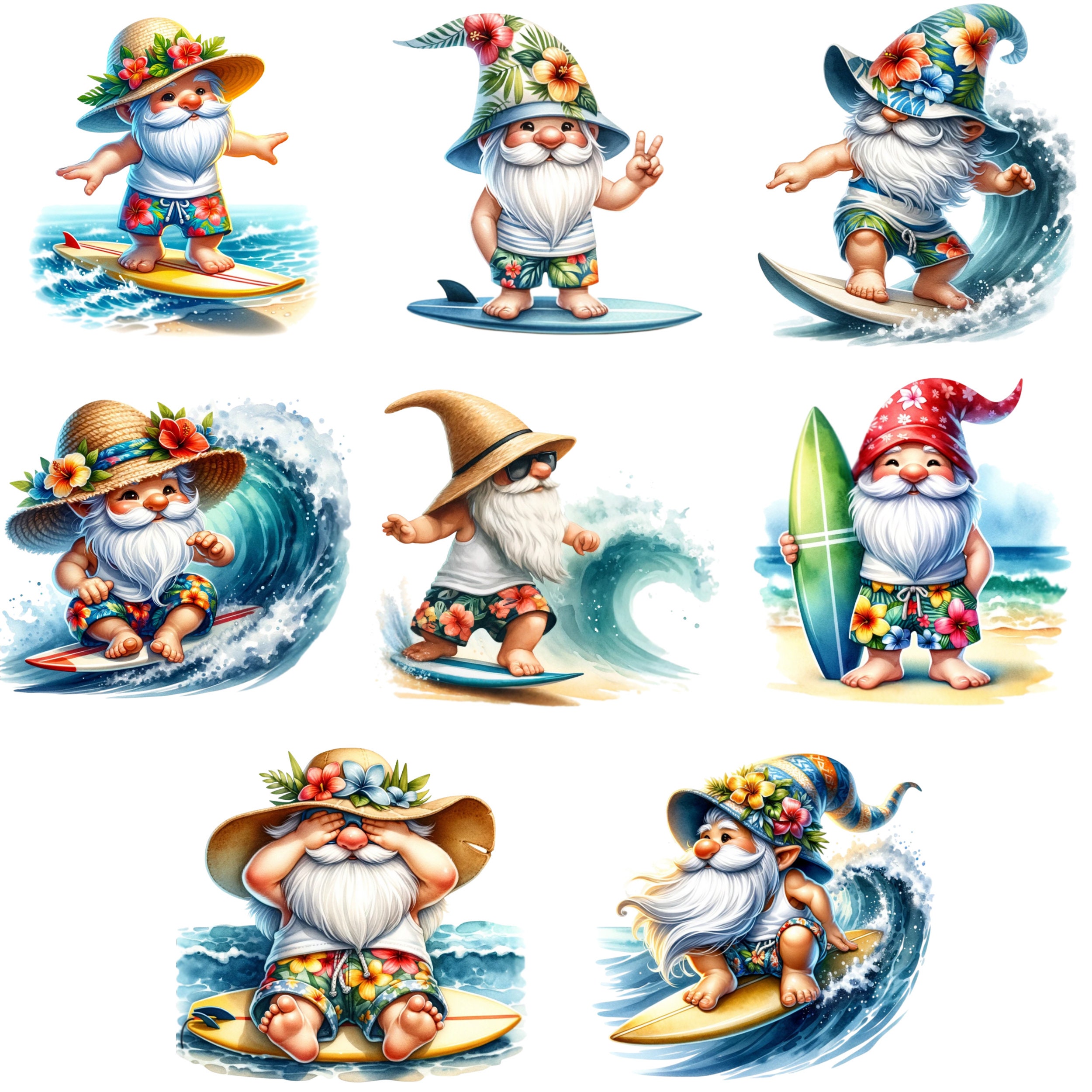 Surfboard Gnome Clipart Png, Surfboard Gnome Watercolor Clipart,sports ...