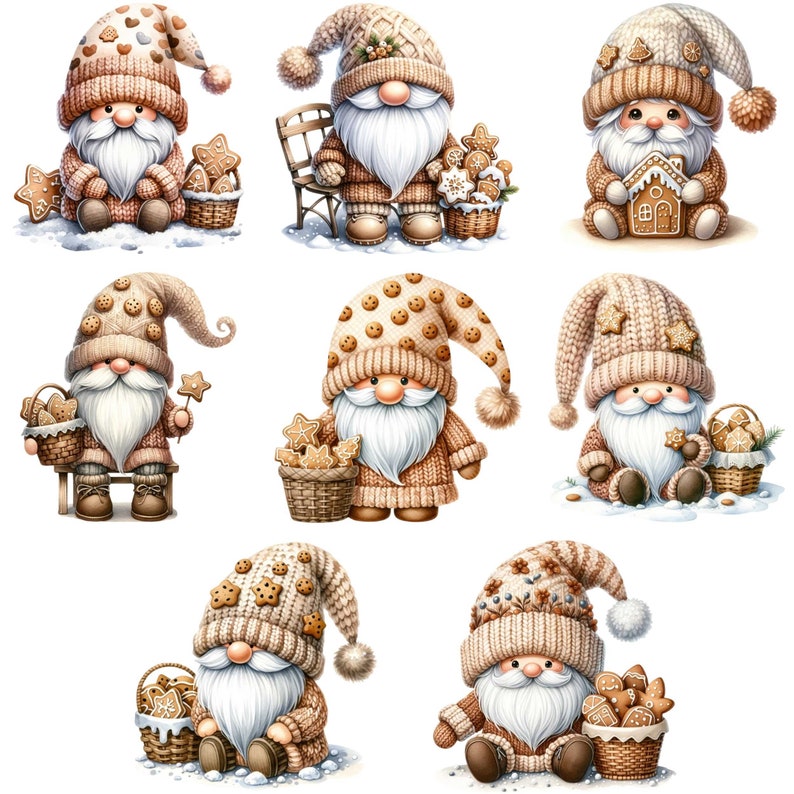 Watercolor Gingerbread Cookie Gnome Clipart PNG Bundle, Gingerbread Man ...