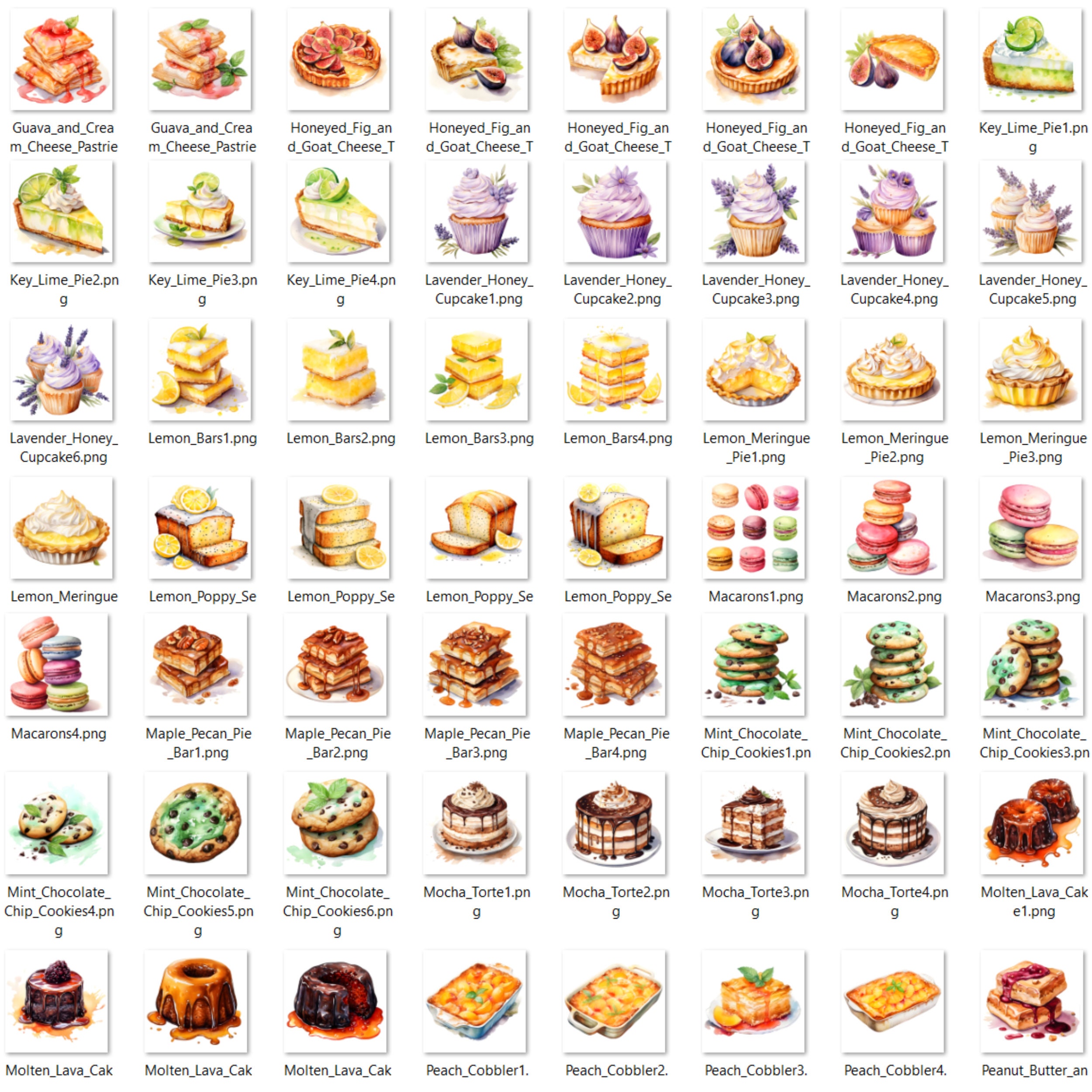 Sweet Treats Watercolor Clipart, Cake, Desserts, Donuts, Cookies ...