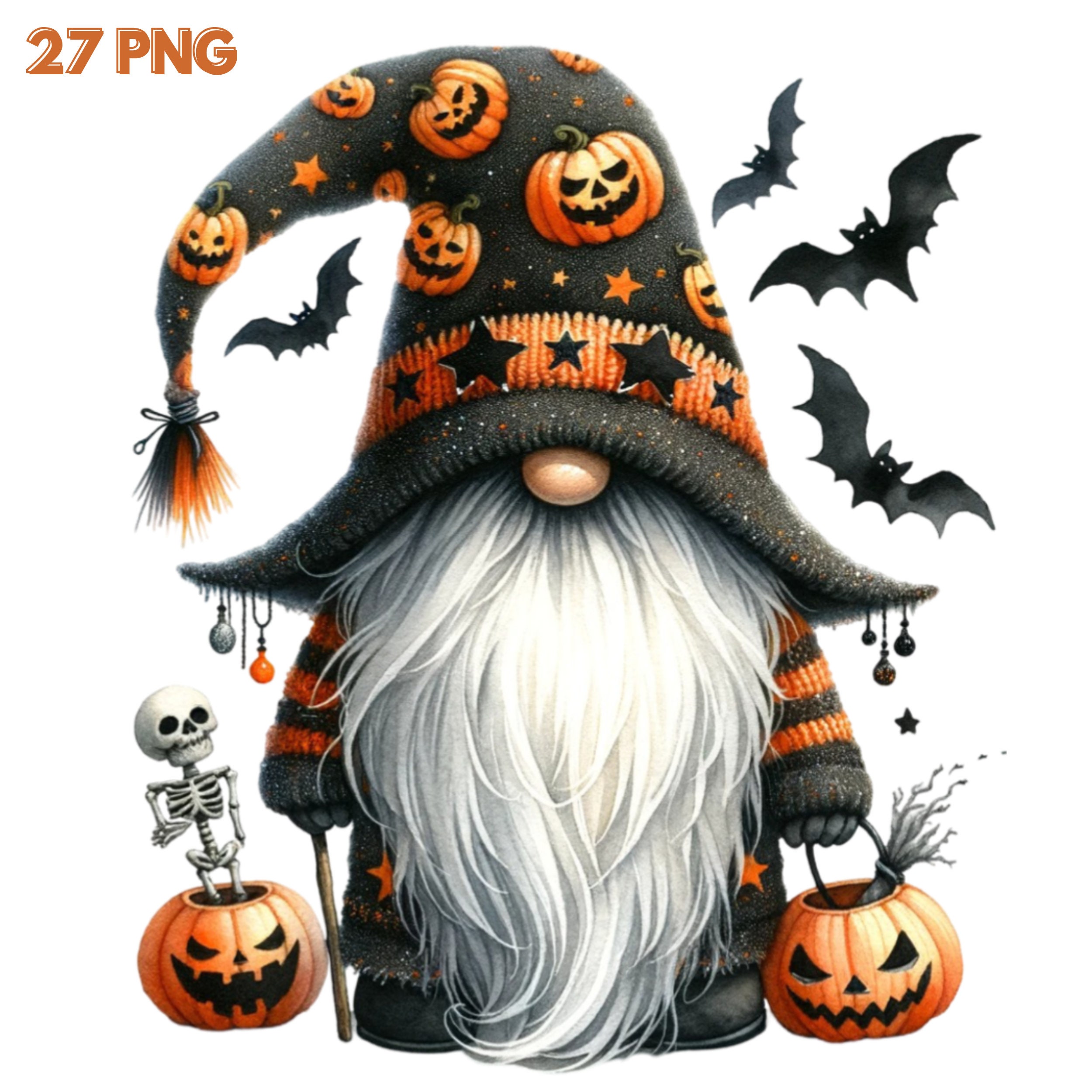 Halloween Gnome Png Clipart, Witch Hat, Pumpkins, Skulls, Magical ...