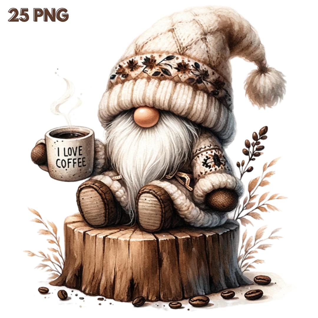 Watercolor I Love Coffee Gnomes Clipart ,coffee Gnomes PNG, Coffee ...