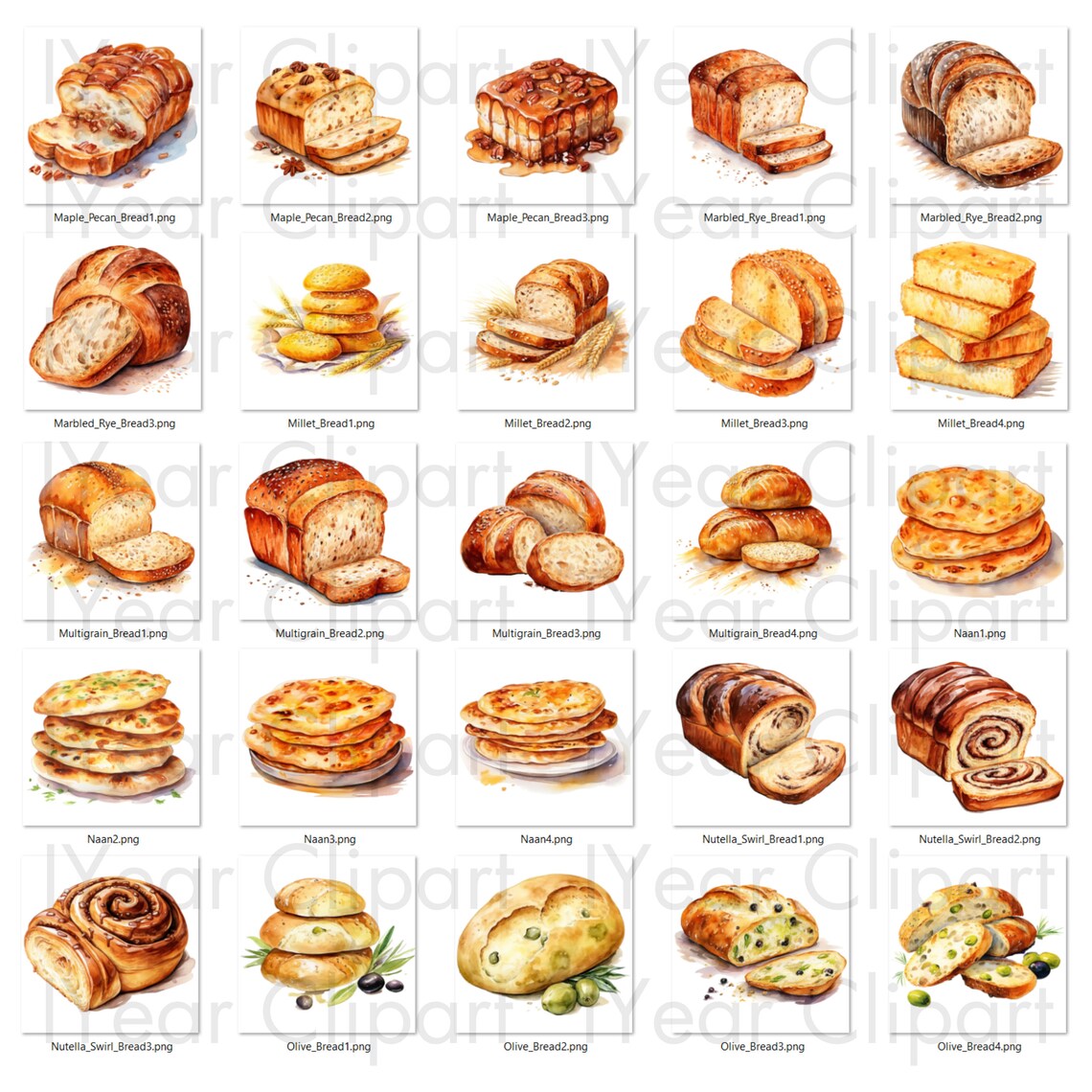 Baked Bakery Clipart Watercolor, Bread Clipart, Bakery Clipart, French ...