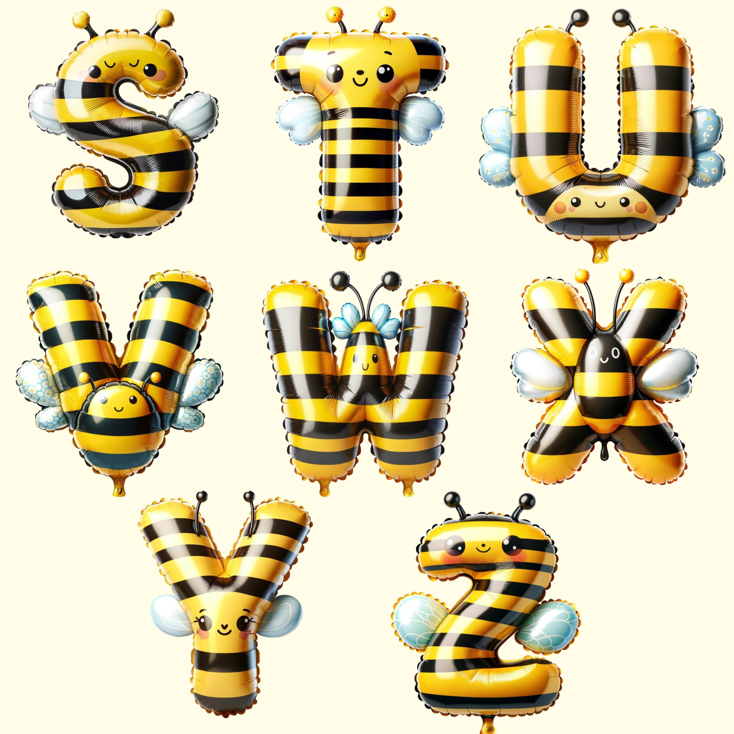 Bee Foil Balloon Alphabet Clip Art, Bee Alphabet A-Z Number 0-9 PNG ...