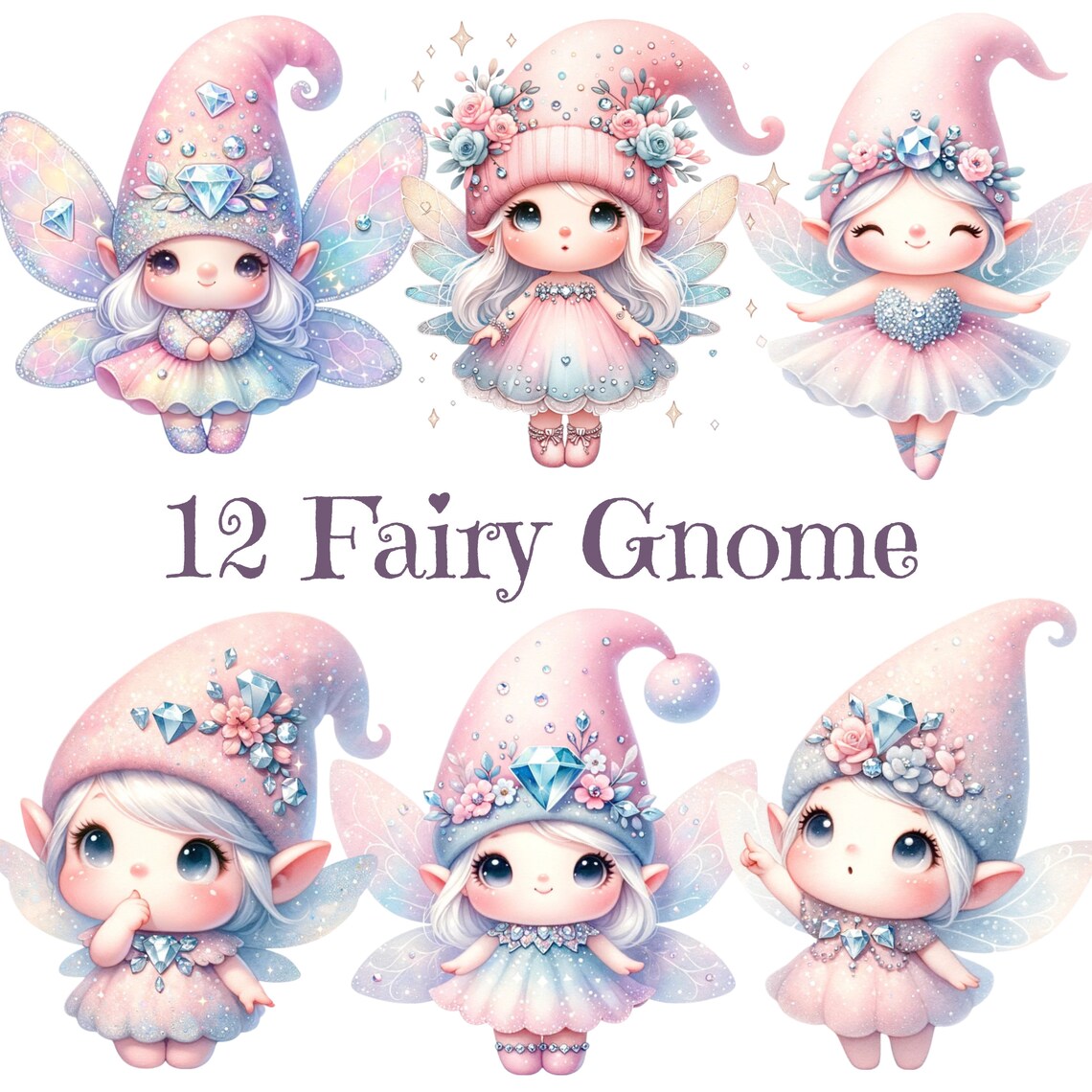 Fairy Gnome Clipart PNG, 12 Watercolor Princess Clip Art, Gift ...