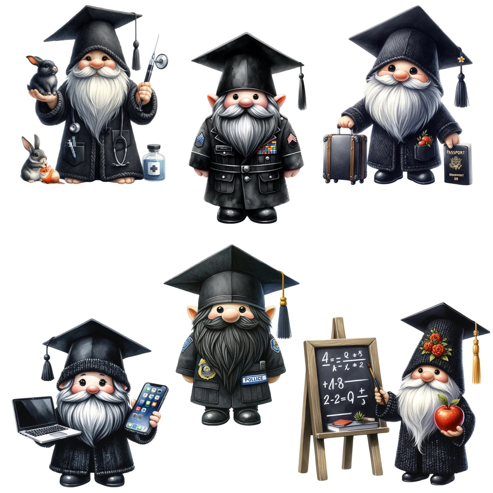 Watercolor Graduation Gnome Clipart, Gnomes Graduate PNG, Gnomes ...