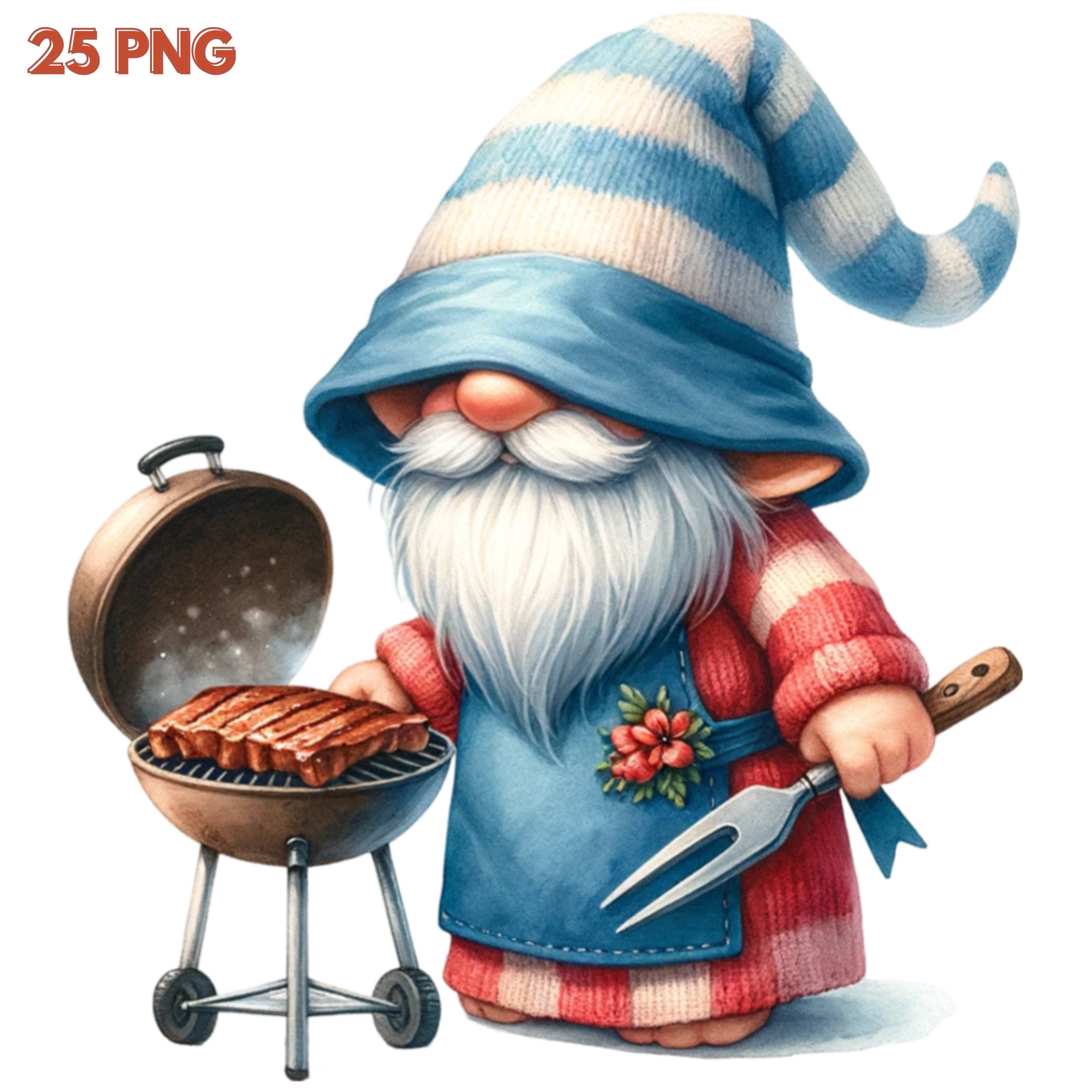 Barbeque Gnome Clipart, Summer BBQ Gnome Watercolor, Gnome Food Cooking ...