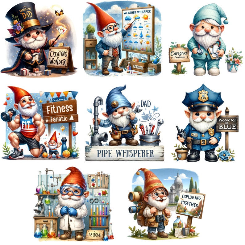 Watercolor Father's Day Gnomes PNG Clipart Bundle, Gnome Dad Son PNG ...