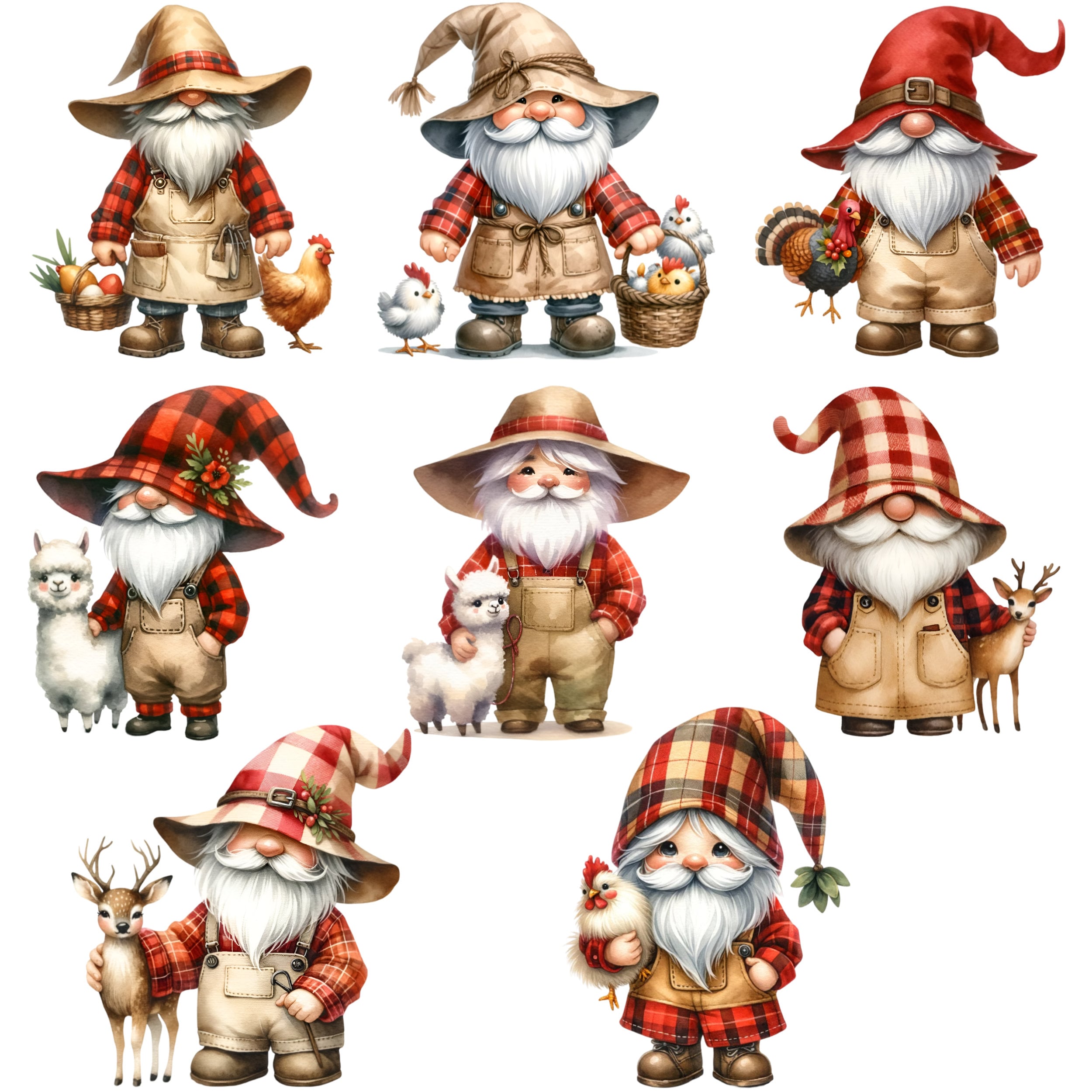 Watercolor Animal Farm Gnome Clipart Png, Animal Farm Gnome, Farmer ...
