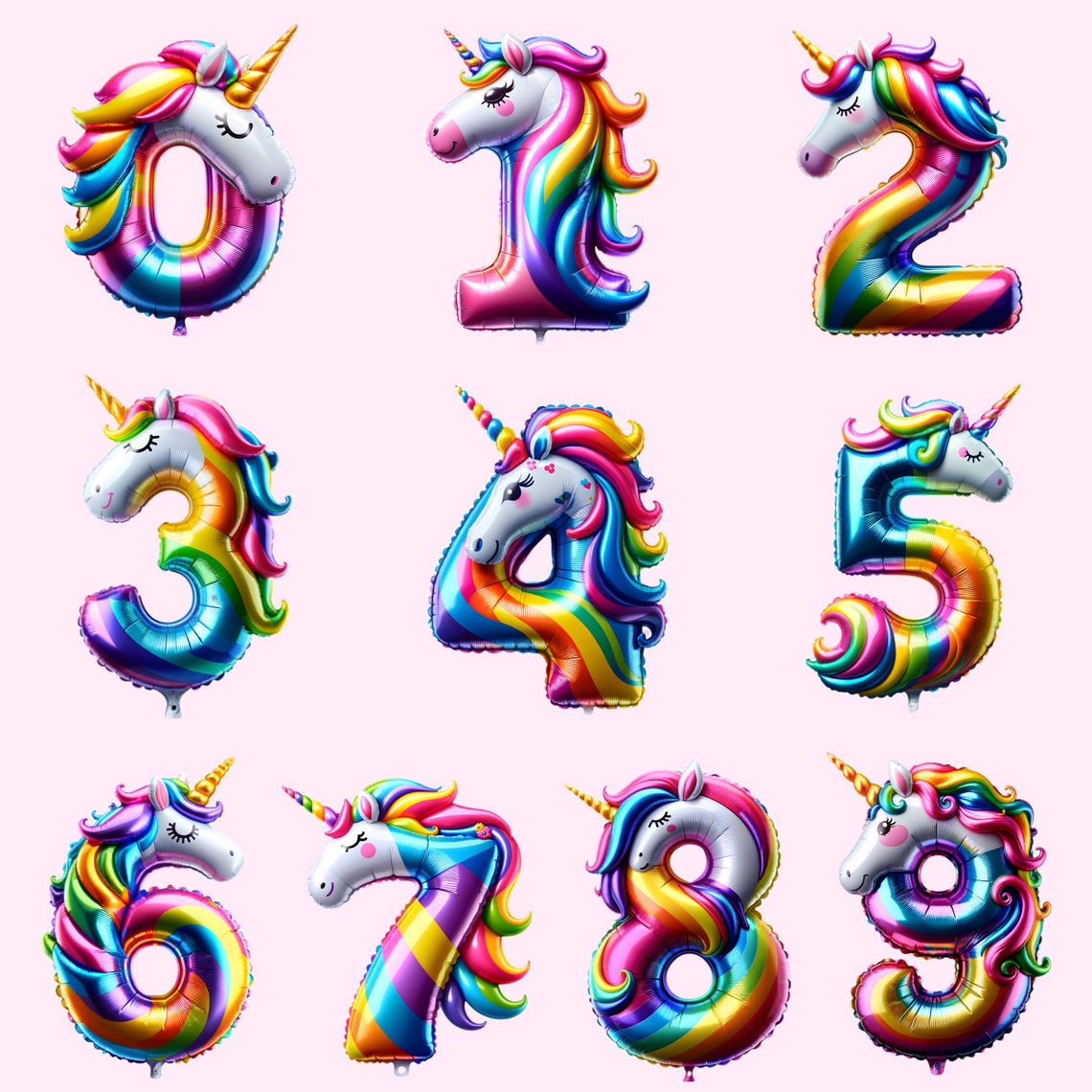 Unicorn Foil Balloon Alphabet Clip Art, Unicorn Alphabet A-Z Number 0-9 ...
