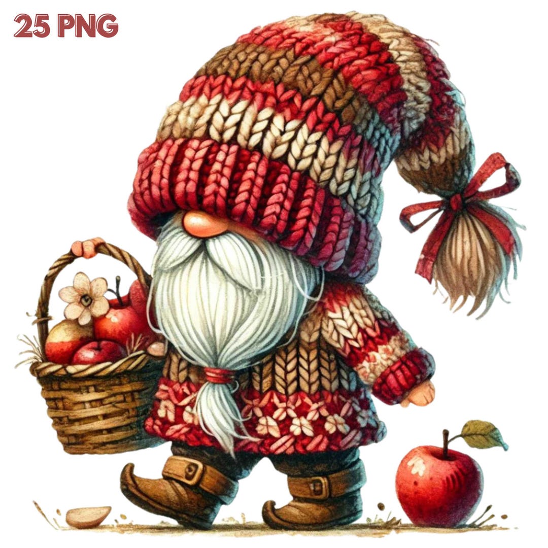 Watercolor Apple Gnome Png Clipart Bundle, Apple Fall Gnome, Autumn ...