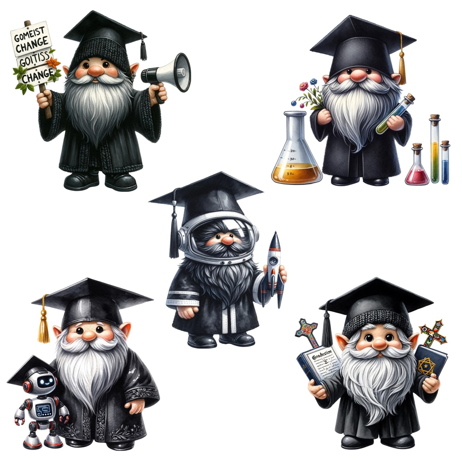 Watercolor Graduation Gnome Clipart, Gnomes Graduate PNG, Gnomes ...