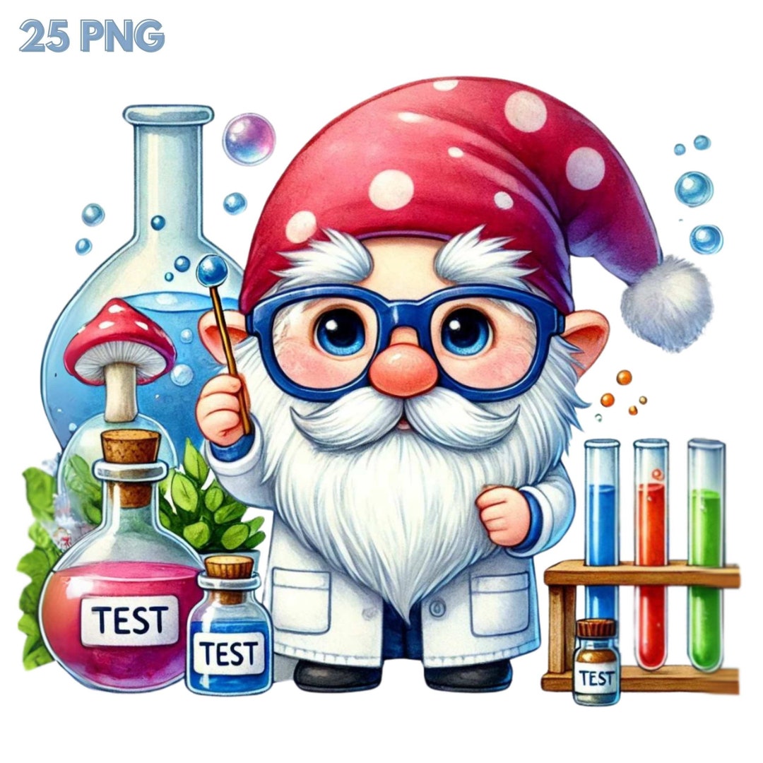 Scientist Gnome PNG, DIY Gnome Clipart, Watercolor Scientist Clipart ...