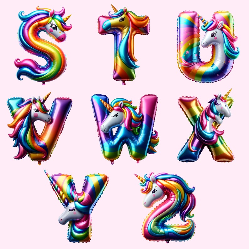 Unicorn Foil Balloon Alphabet Clip Art, Unicorn Alphabet A-Z Number 0-9 ...