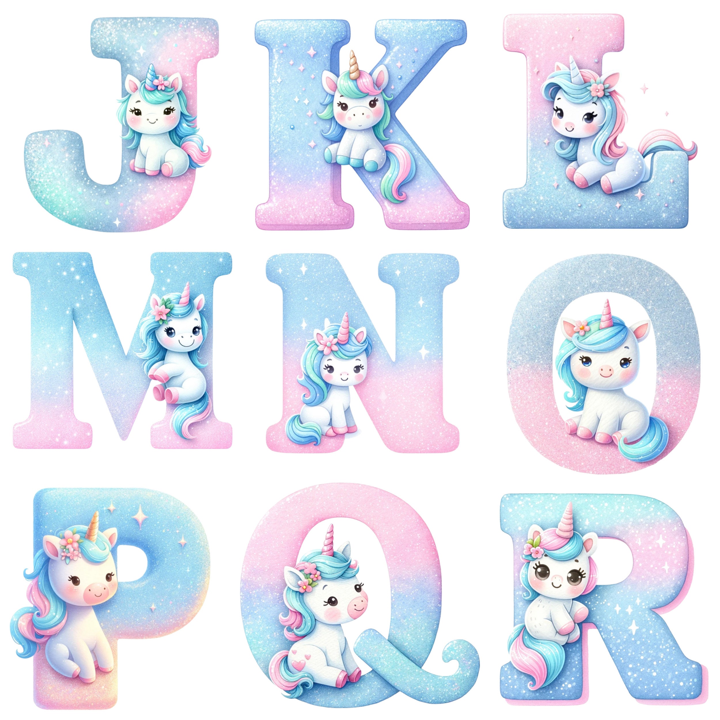 Unicorn Pastel Alphabet Clip Art, Unicorn Alphabet A-Z Number 0-9 PNG ...