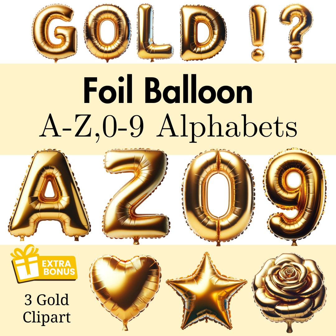 Gold Foil Balloon Alphabet Clip Art, Foil Balloon Alphabet, Gold ...