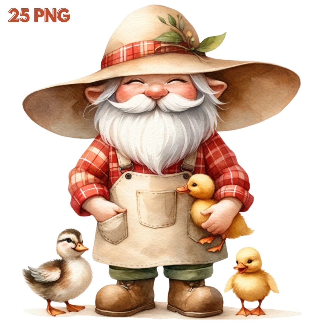 Watercolor Animal Farm Gnome Clipart Png, Animal Farm Gnome, Farmer ...