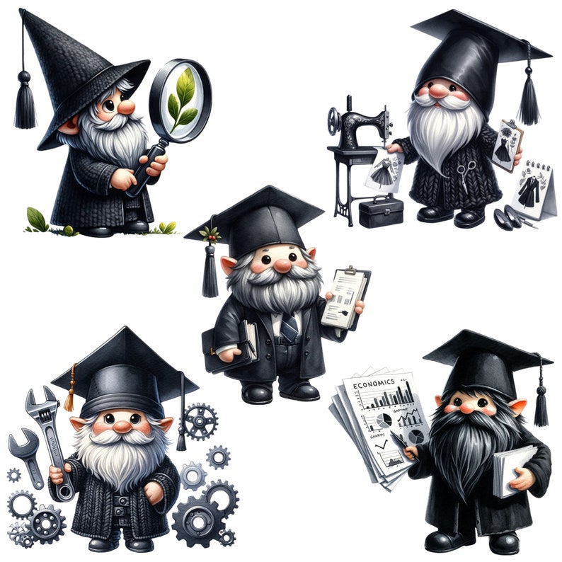 Watercolor Graduation Gnome Clipart, Gnomes Graduate PNG, Gnomes ...