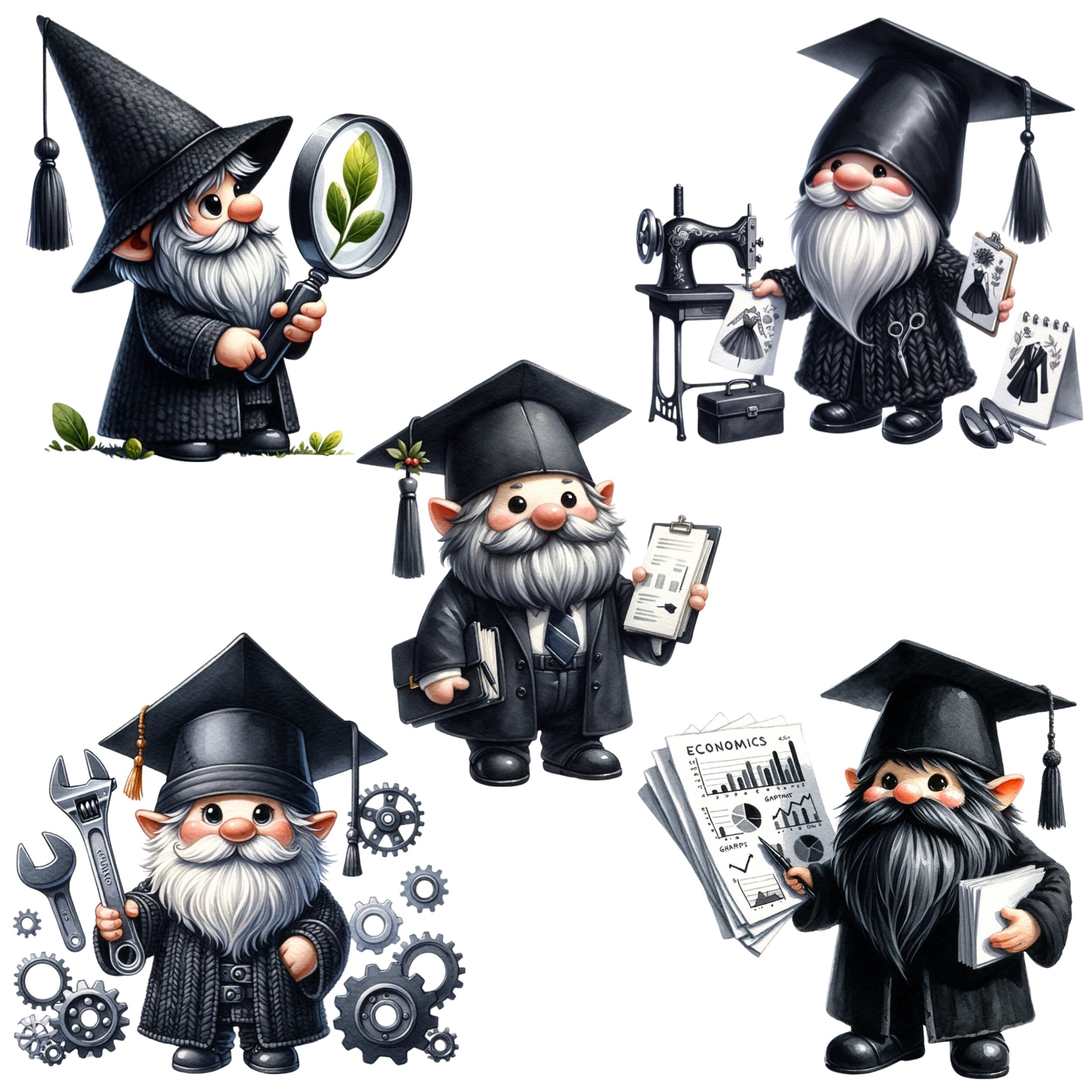 Watercolor Graduation Gnome Clipart, Gnomes Graduate PNG, Gnomes ...