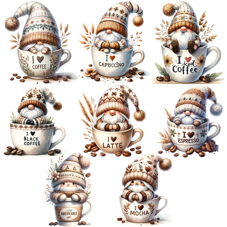 Watercolor I Love Coffee Gnomes Clipart ,coffee Gnomes PNG, Coffee ...