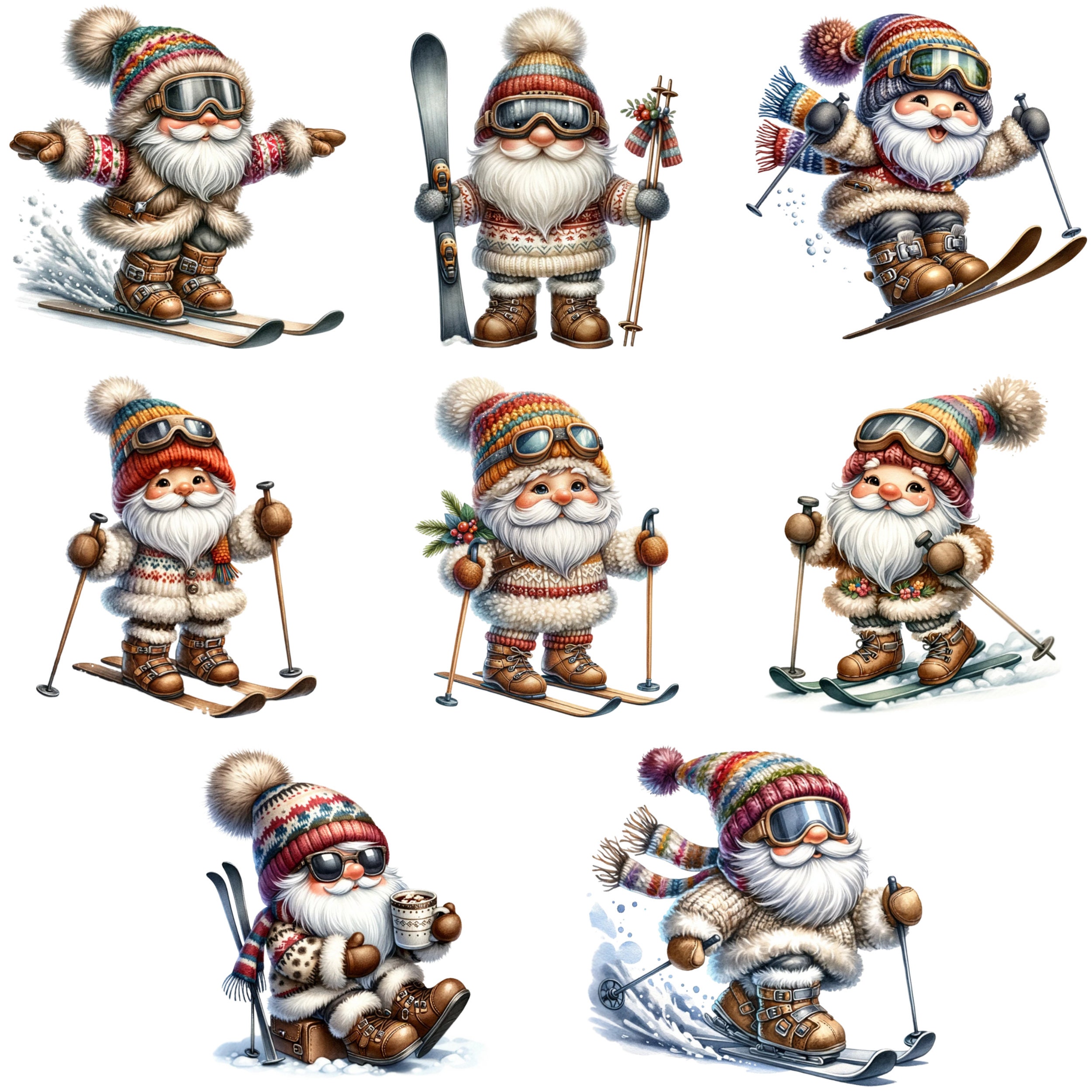 Skiing Gnome Clipart Png, Skiing Gnome Watercolor Clipart,sports Gnome ...