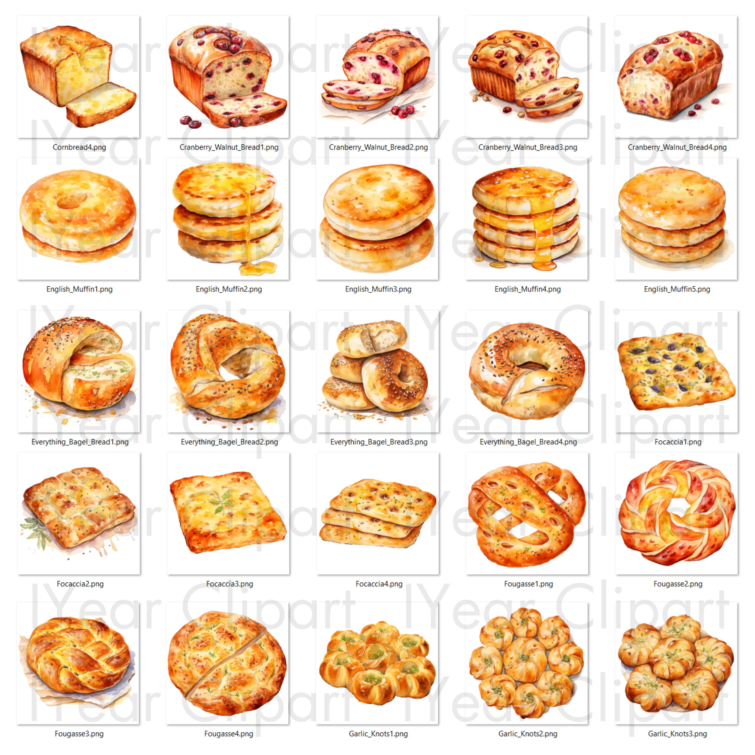Baked Bakery Clipart Watercolor, Bread Clipart, Bakery Clipart, French ...