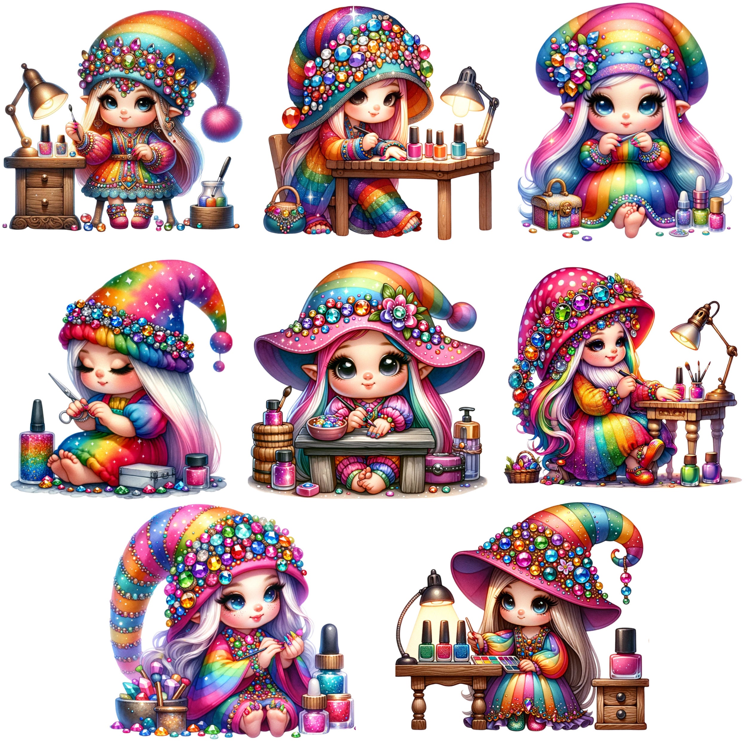 Charming Esthetician Gnome Clipart, Beauty Gnome Png, Nail Tech Gnomes ...