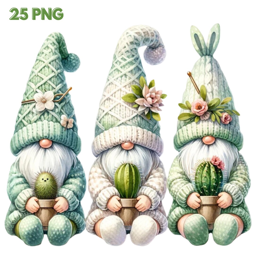 Watercolor Flowering Cactus Gnome Clipart Bundle Png, Flowering Cactus ...