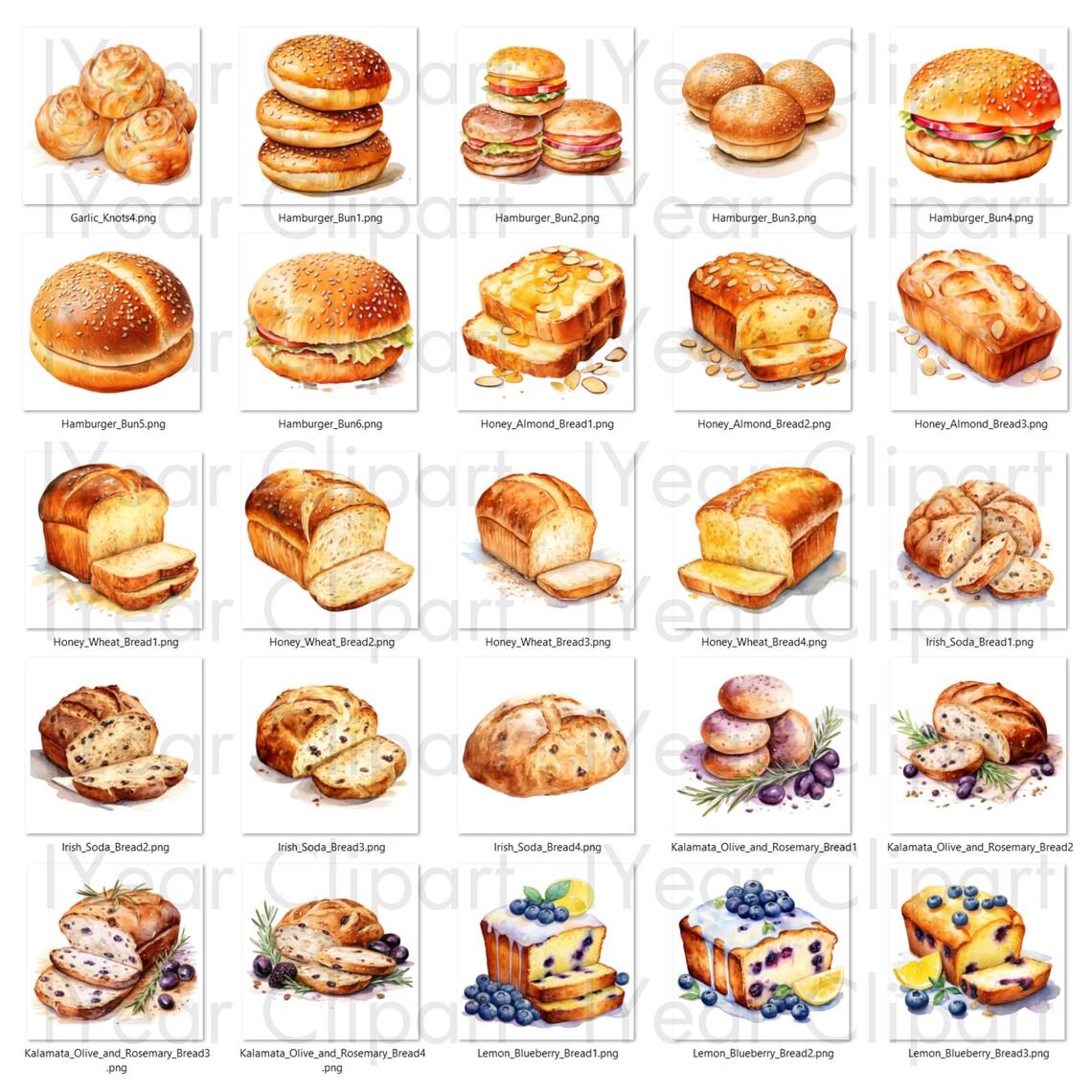 Baked Bakery Clipart Watercolor, Bread Clipart, Bakery Clipart, French ...