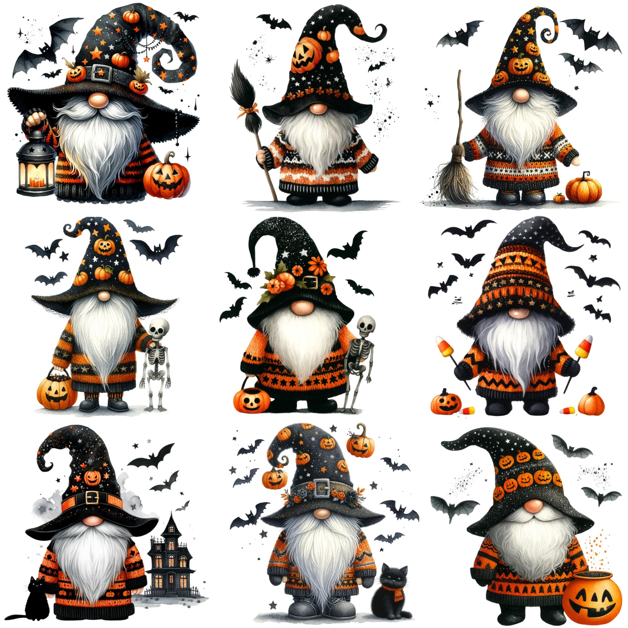 Halloween Gnome Png Clipart, Witch Hat, Pumpkins, Skulls, Magical ...