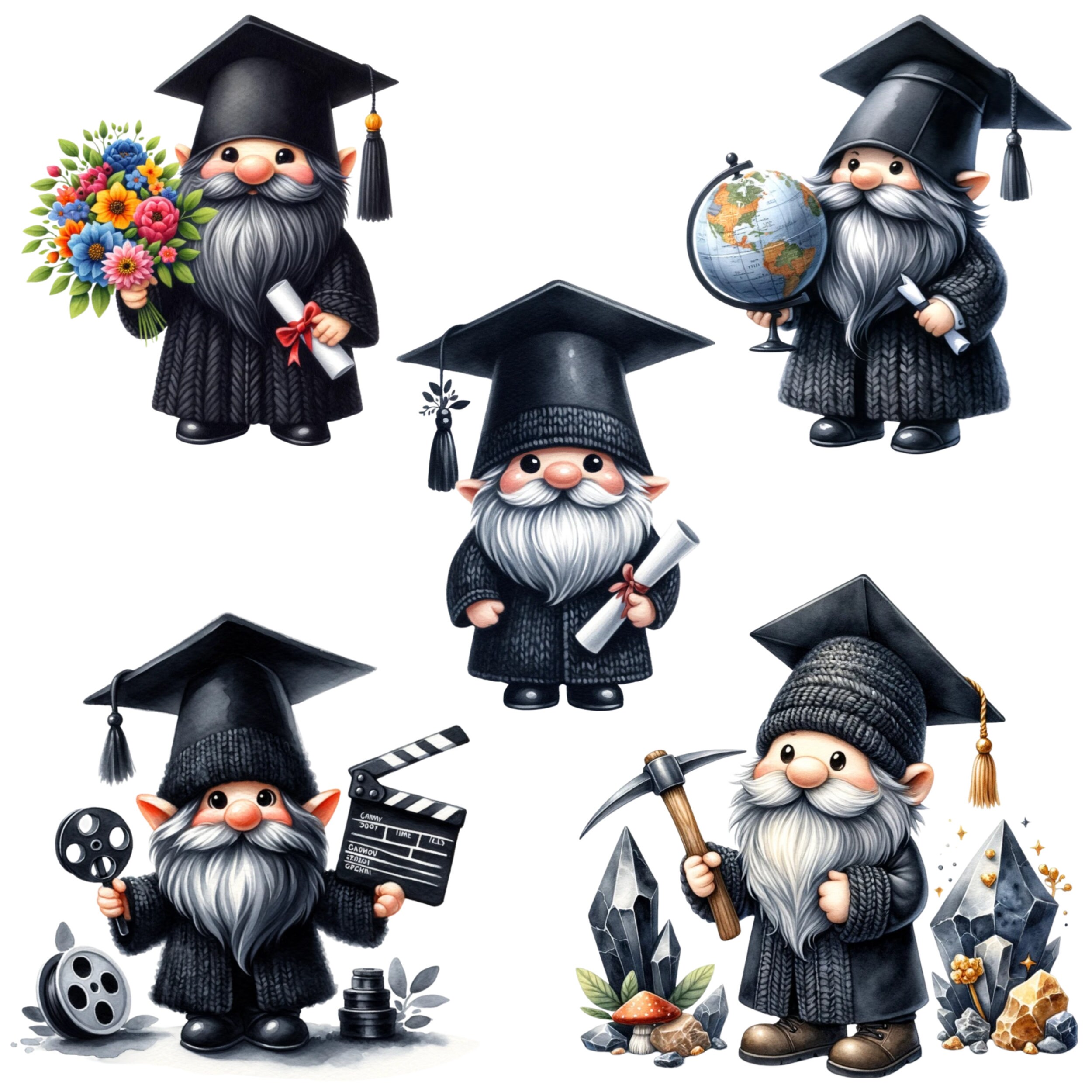 Watercolor Graduation Gnome Clipart, Gnomes Graduate PNG, Gnomes ...