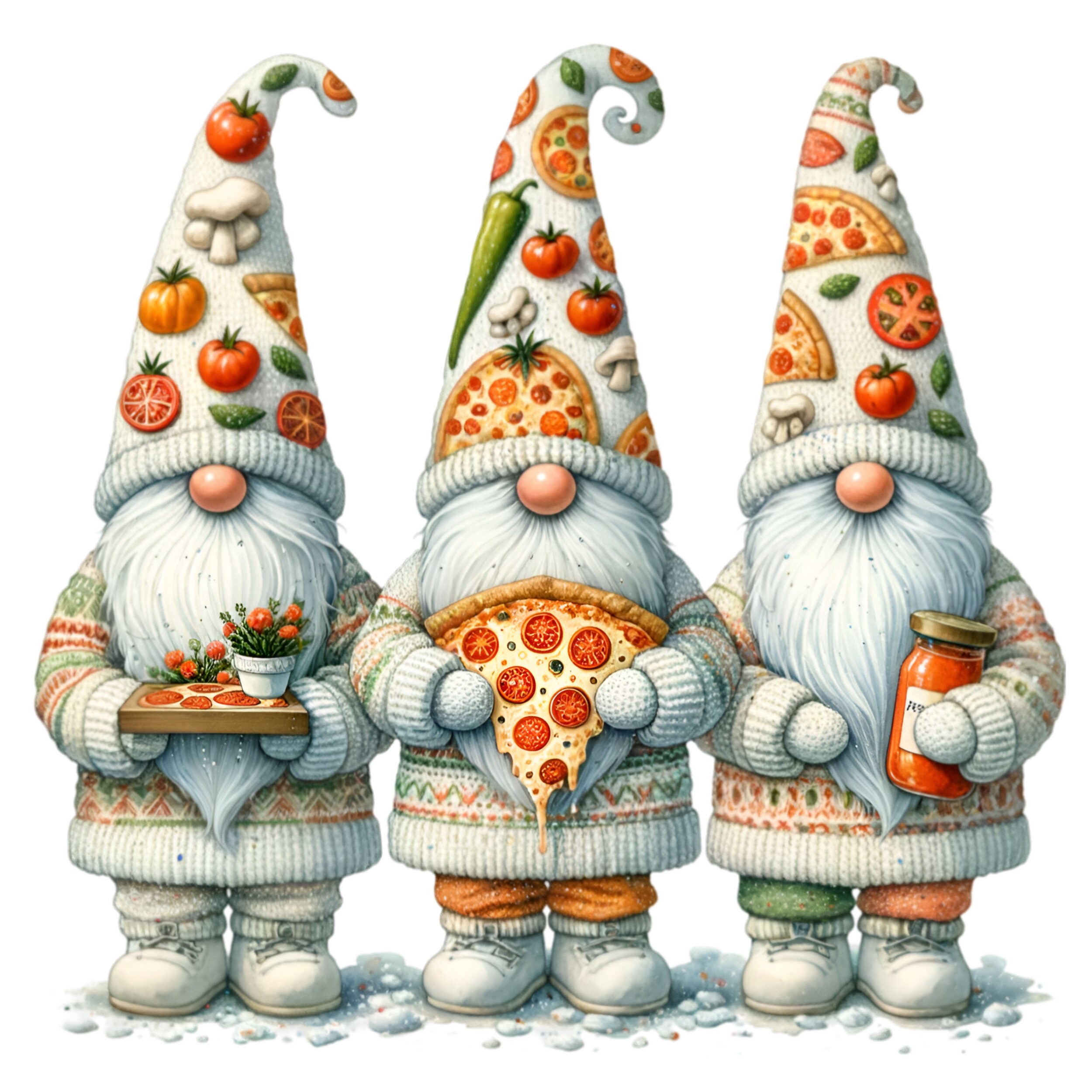 Pizza Gnomes Clipart PNG Bundle, 5 Images Gnomes With Pizza Watercolor ...