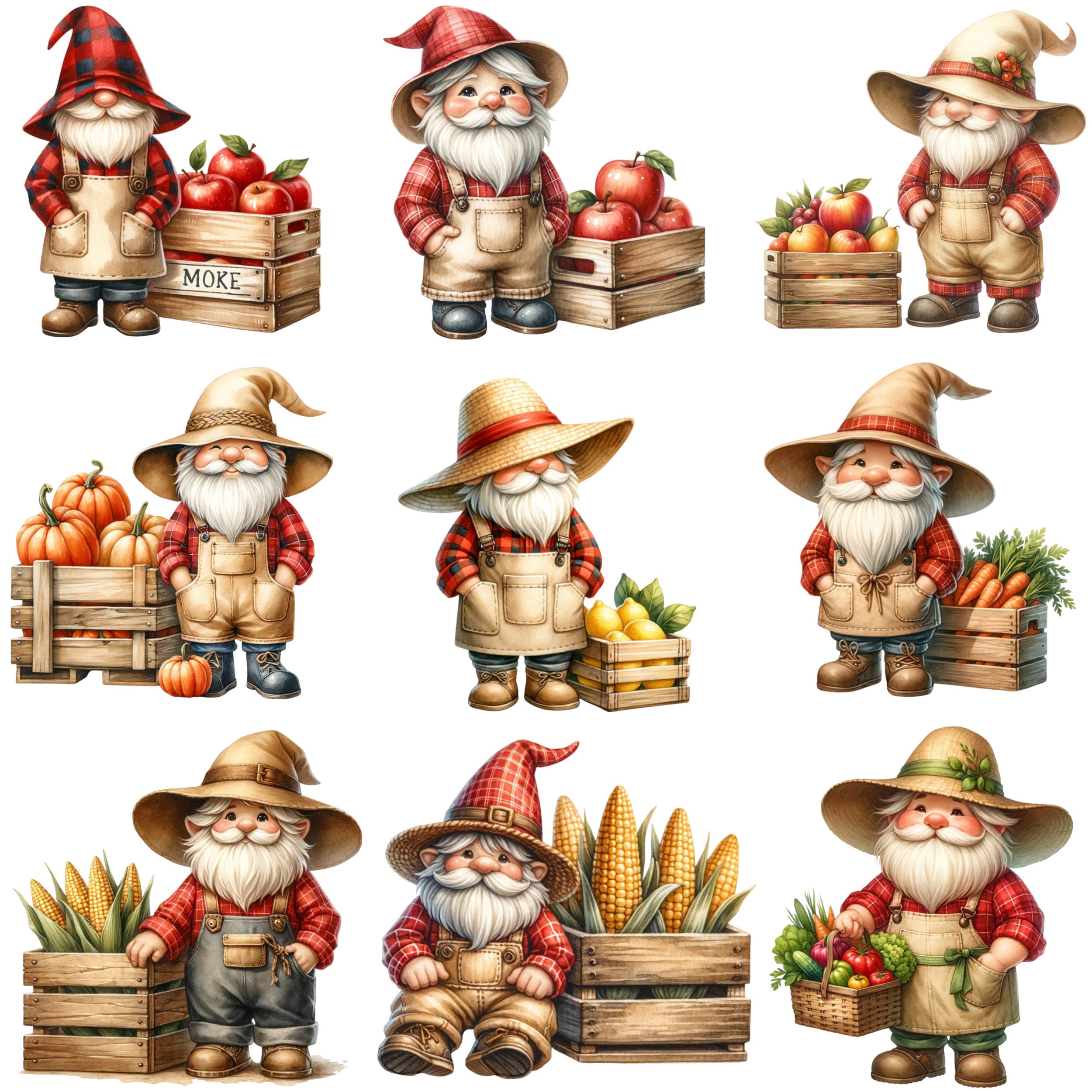 Farmers Market Gnomes Clipart, Cute Gnome Clip Art, Vegetables Farm ...