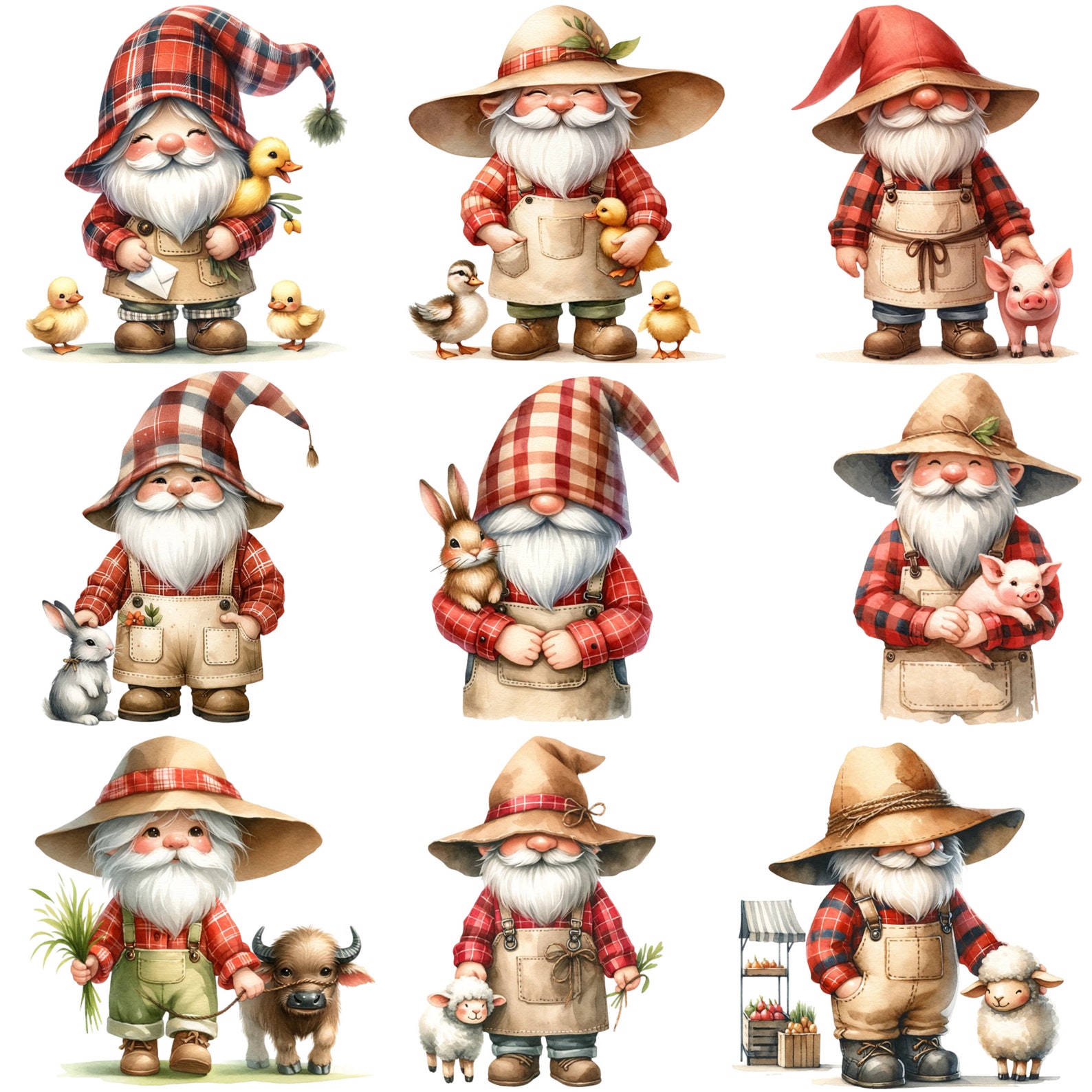 Watercolor Animal Farm Gnome Clipart Png, Animal Farm Gnome, Farmer ...